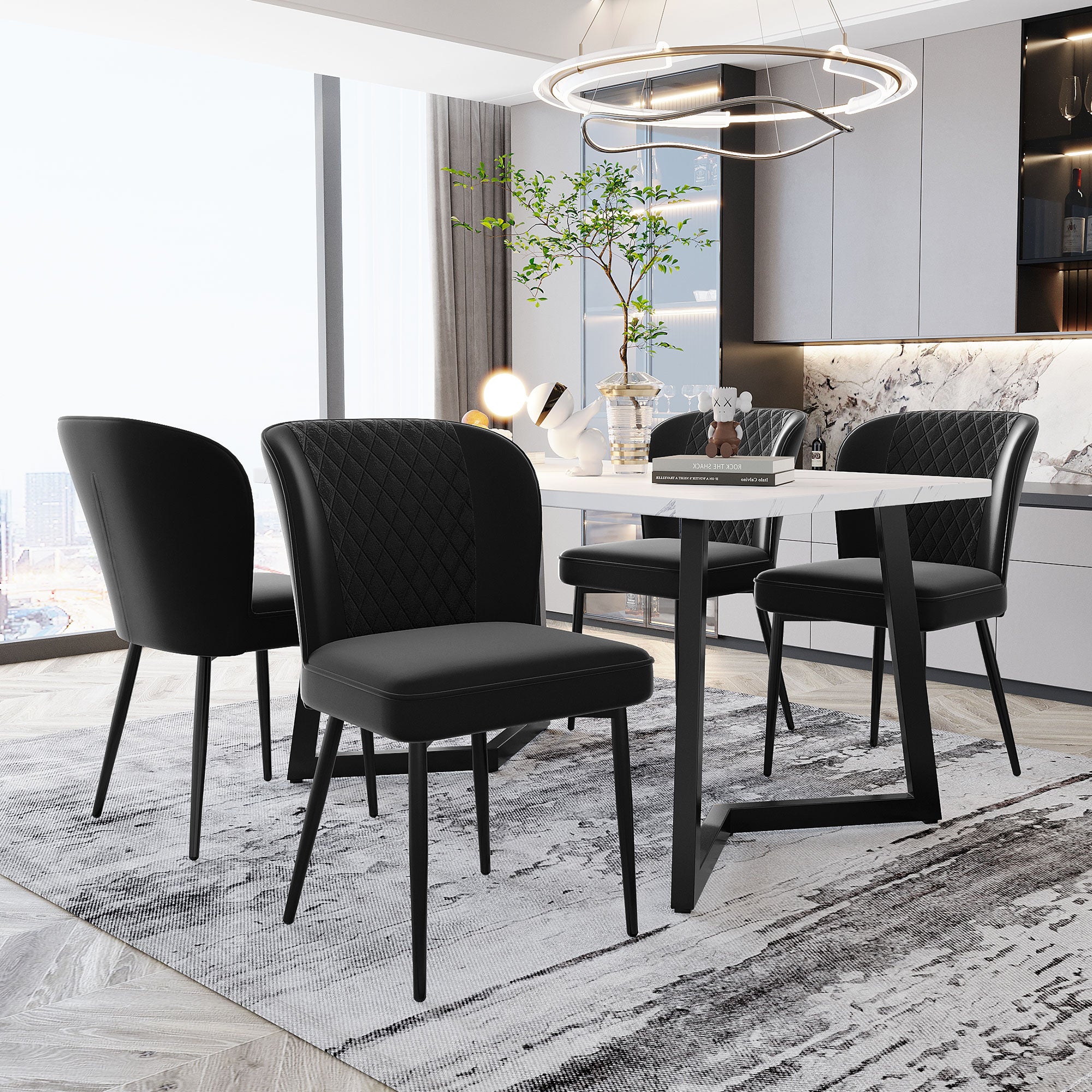 Lot de 4 chaises de salle à manger en velours - pièds en métal - noir ...