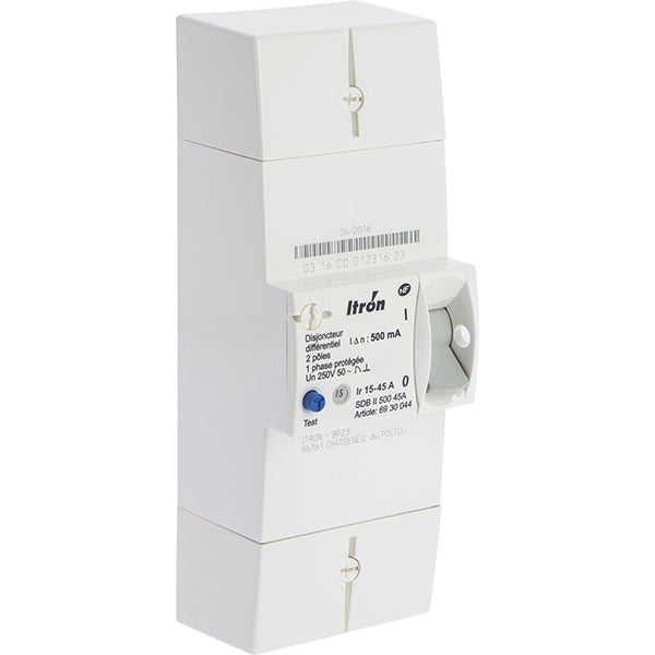 Disjoncteur EDF [itron], monophasé 15/45A, 230 V, instantané, 2 pôles ...