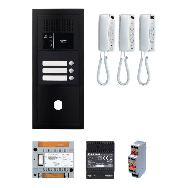 Pack interphone GT Aiphone GTBA3EB - 3 BP programmé - Noir satiné ...