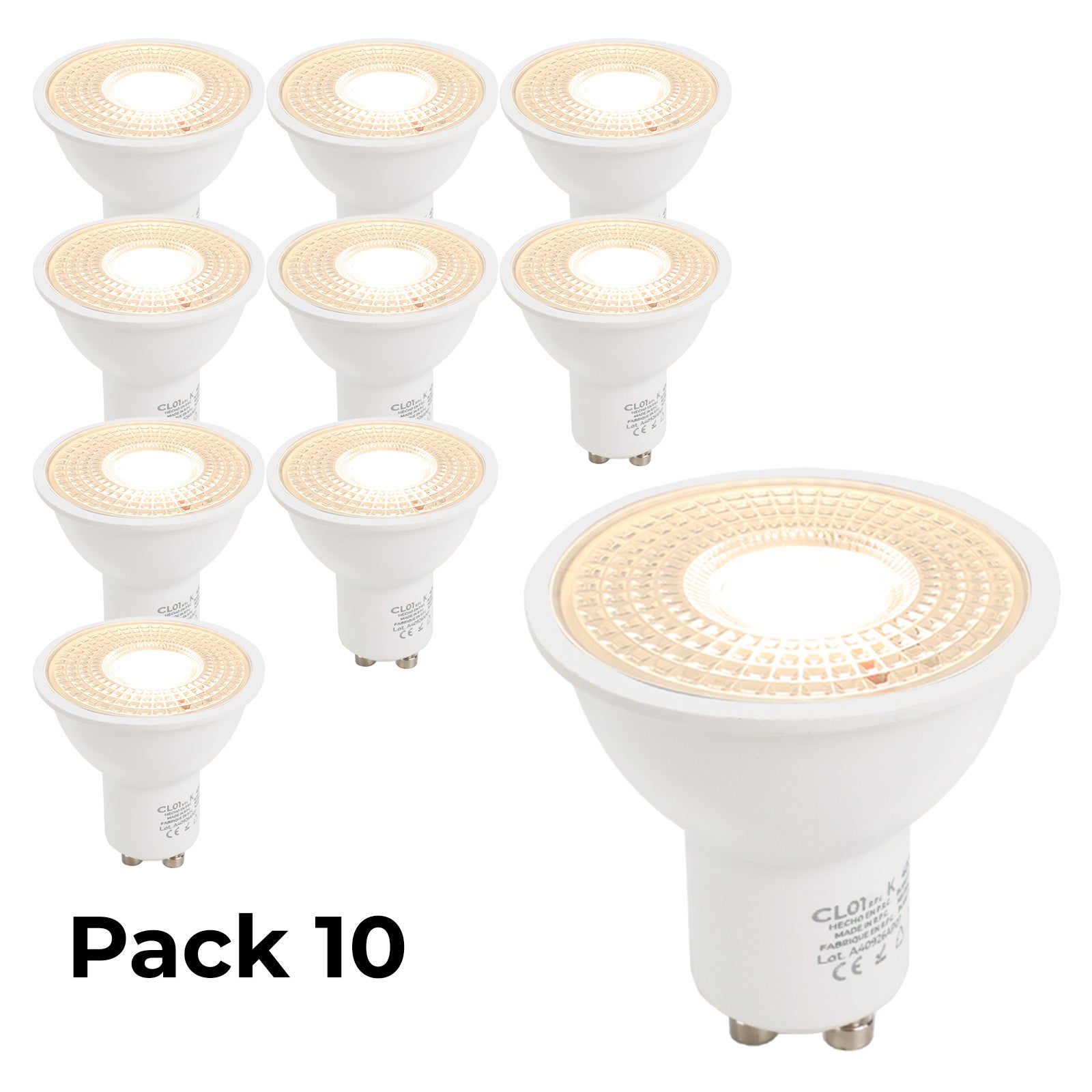 Pack de 10 Ampoules LED GU10 7W 45º SMD2835 665lm 220V 3000K Blanc ...