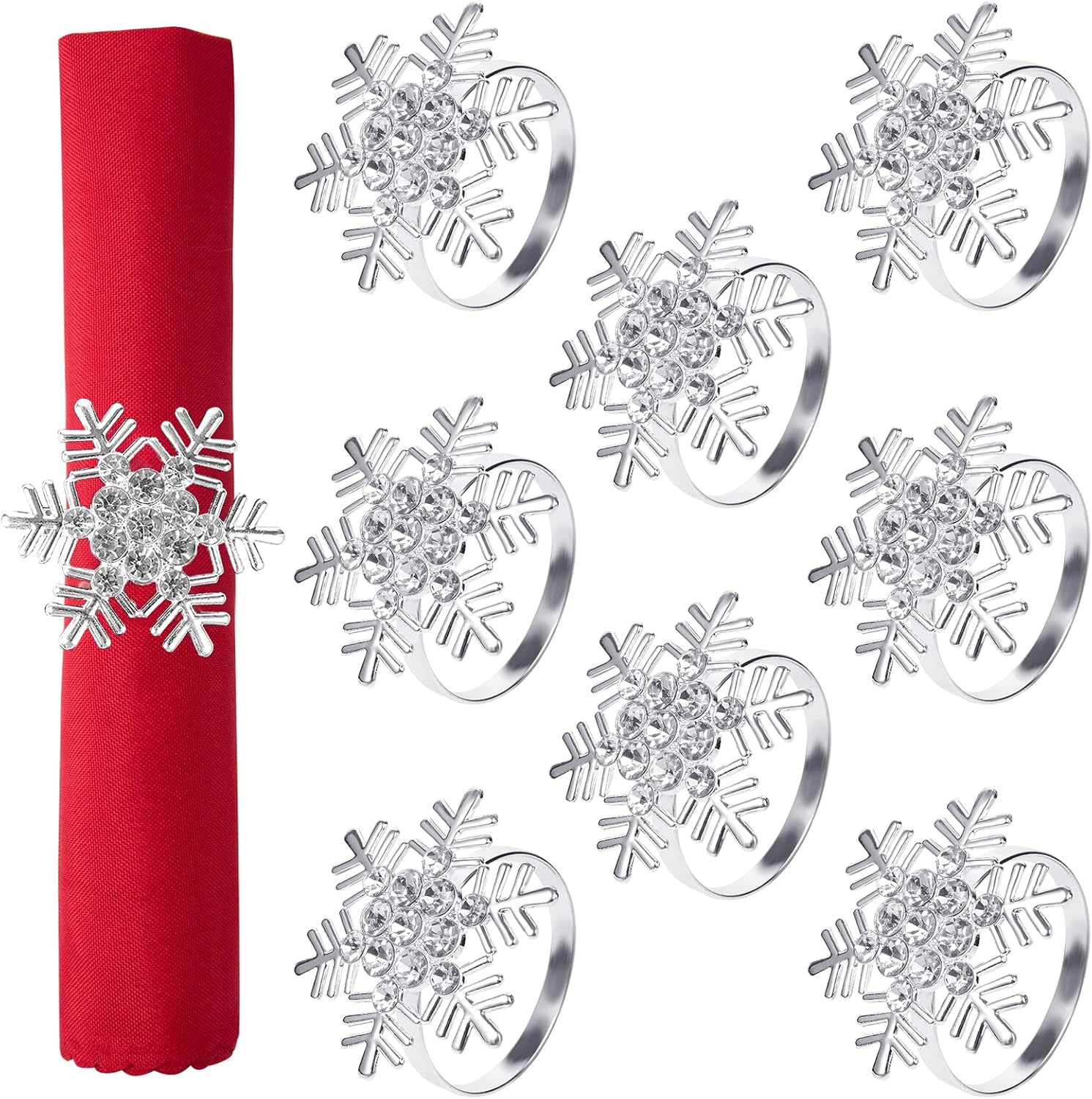 Servilleteros navideños: juego de 8 servilleteros de metal plateado con ...