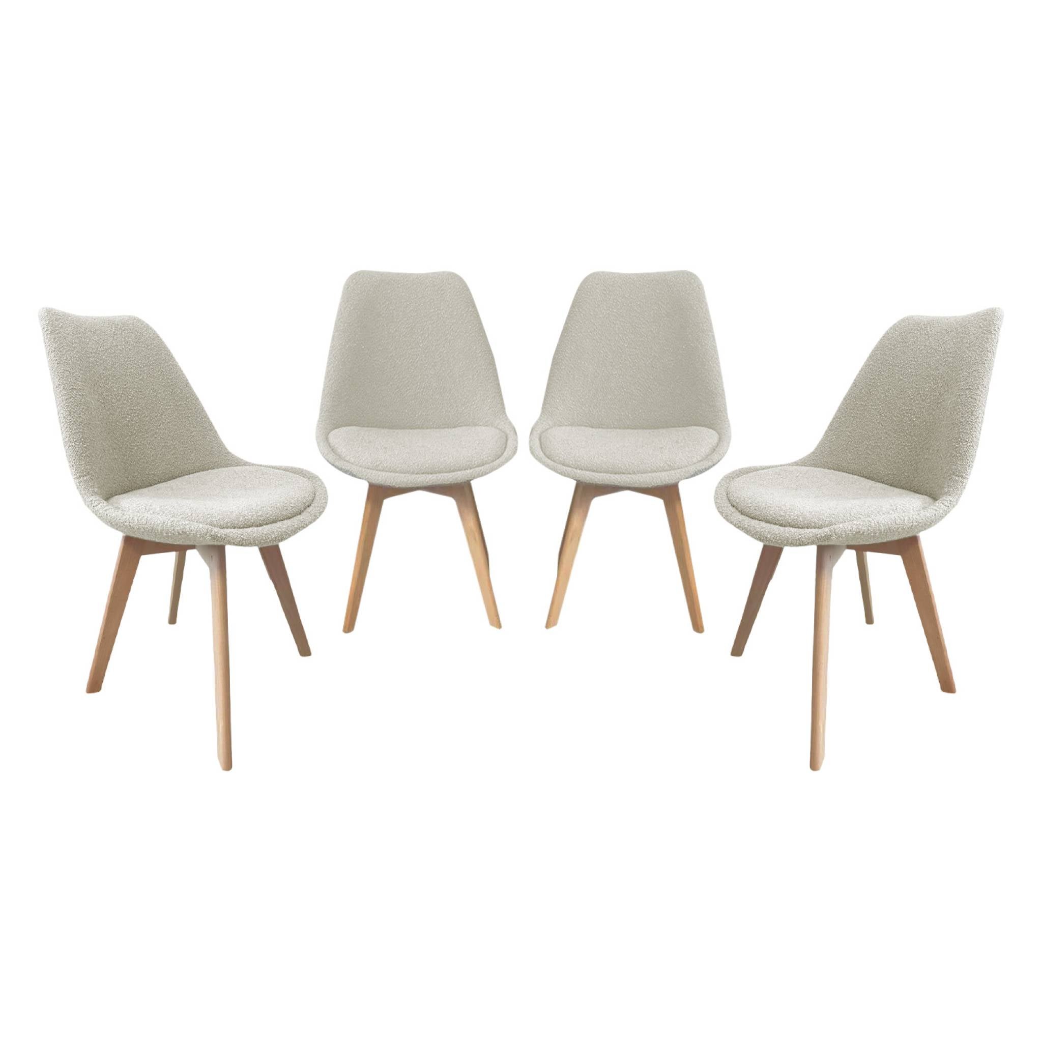 Lot de 4 chaises scandinaves revêtement bouclette texturée blanc. pieds ...