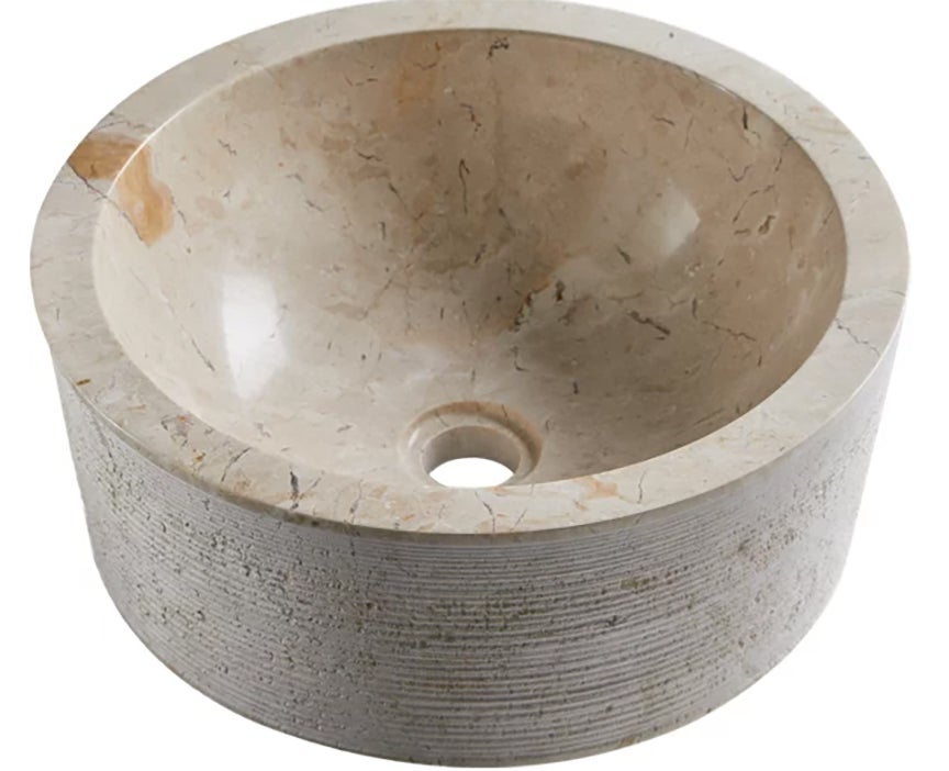 Vasque à poser / lavabo rond en marbre coloris beige - Diamètre 40 x ...
