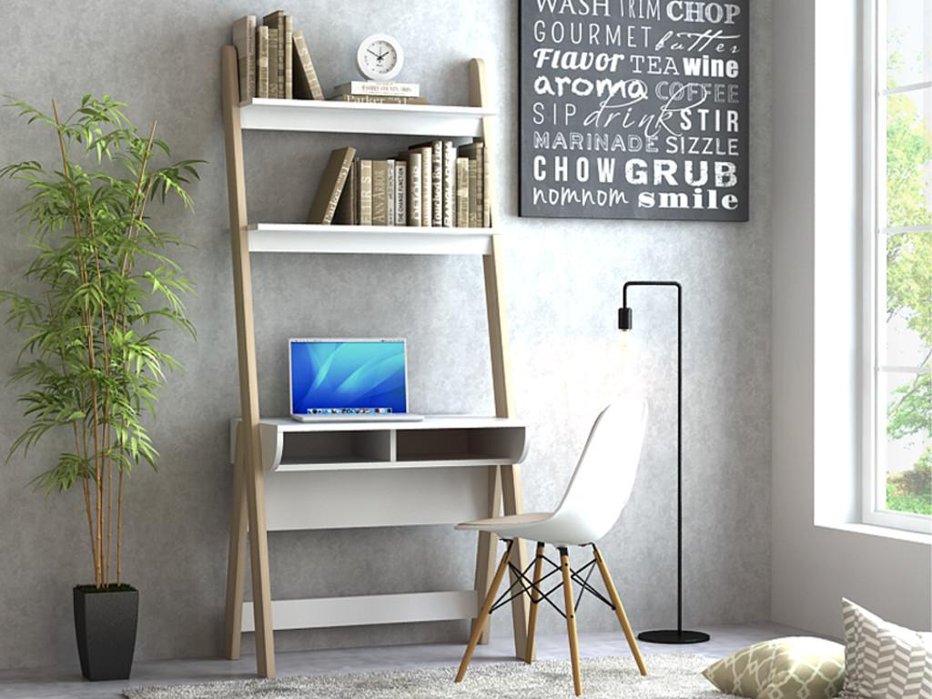 Bureau avec étagères ESKALI - Blanc & Chêne | Leroy Merlin
