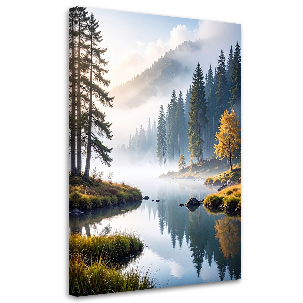 Tableau Moderne, Forêt dans la brume rivière vue nature 80x120 | Leroy ...