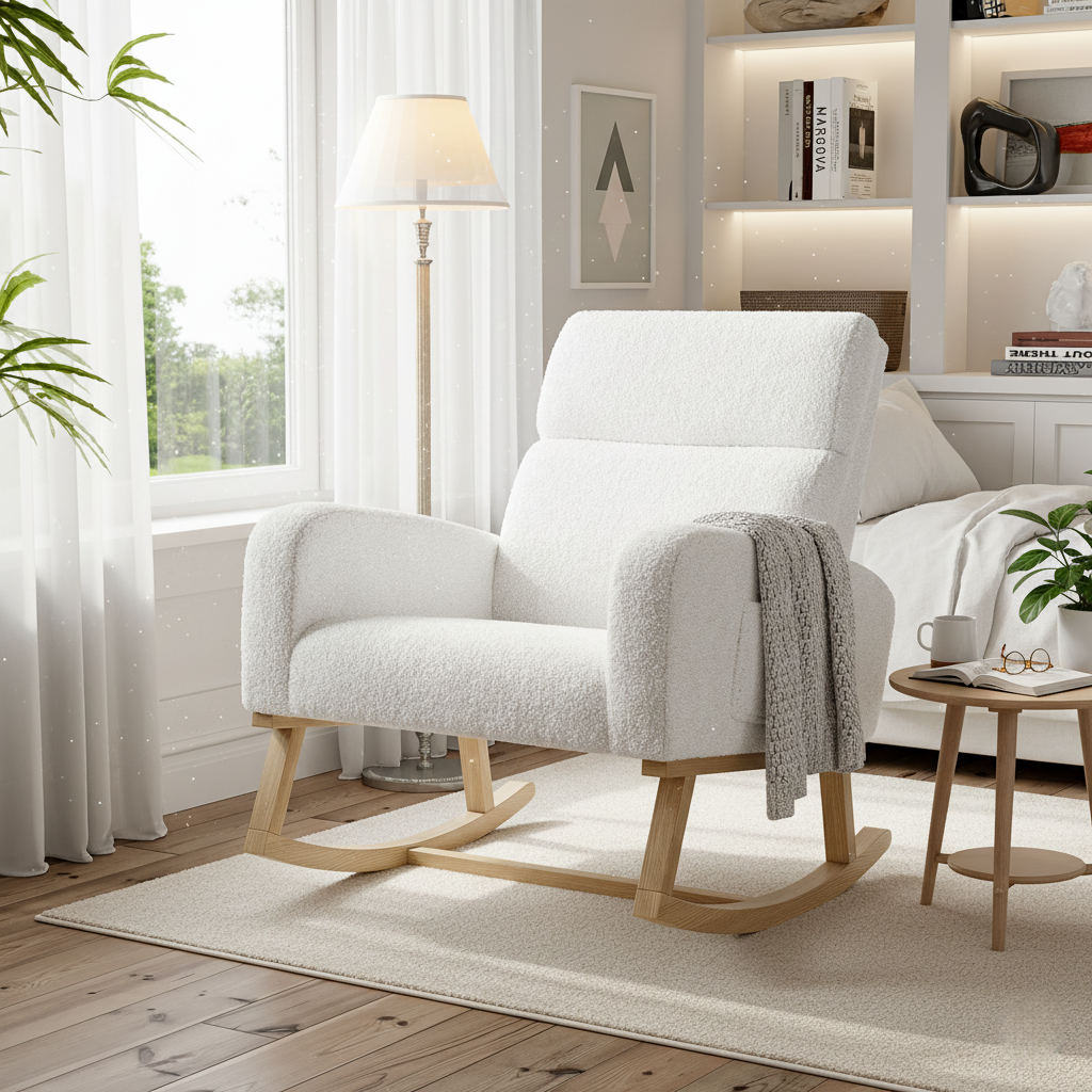 Fauteuil à bascule - avec accoudoirs dossier peluche - coussin d'assise ...