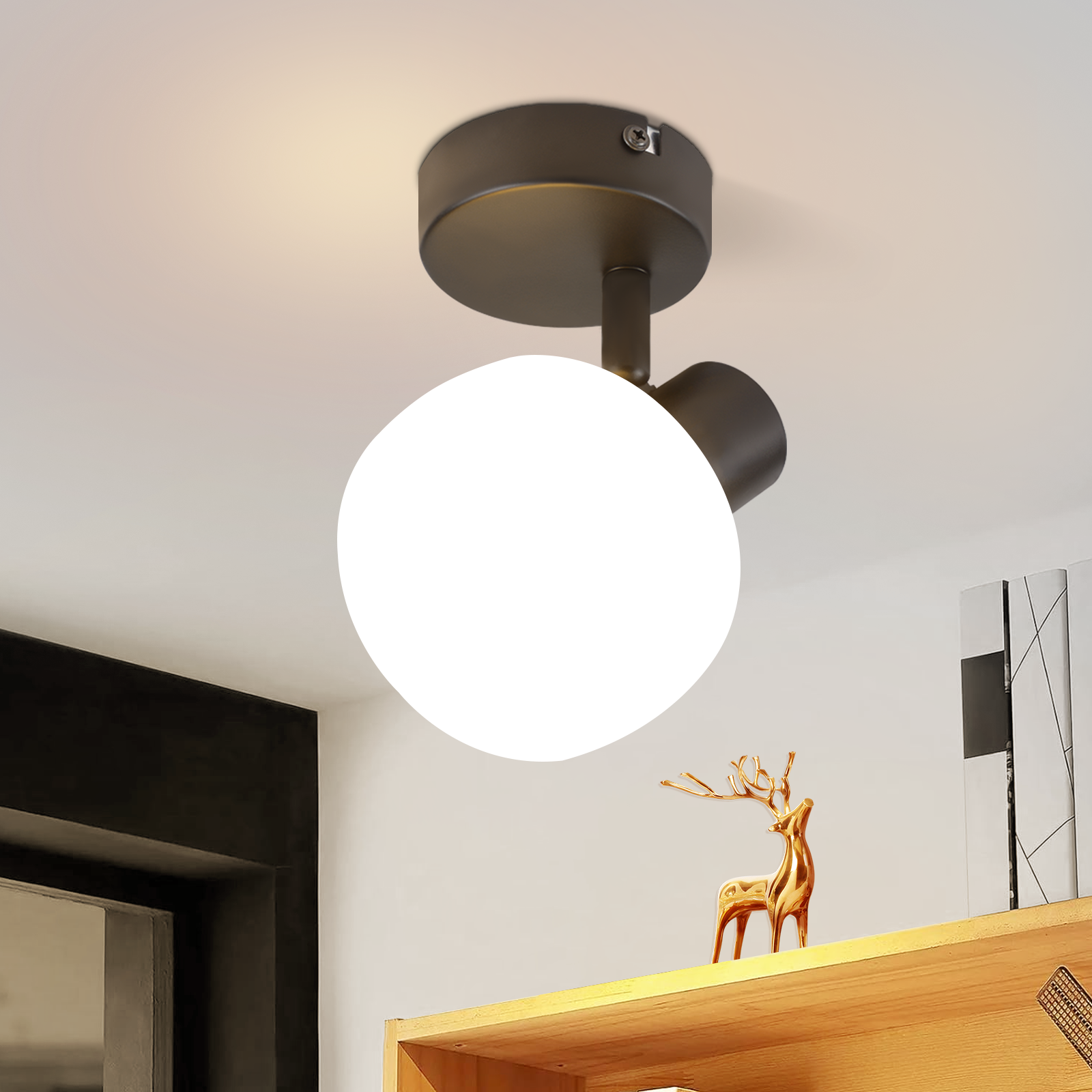 NETTLIFE Spot de plafond noir E14 abat-jour en verre vintage d ...