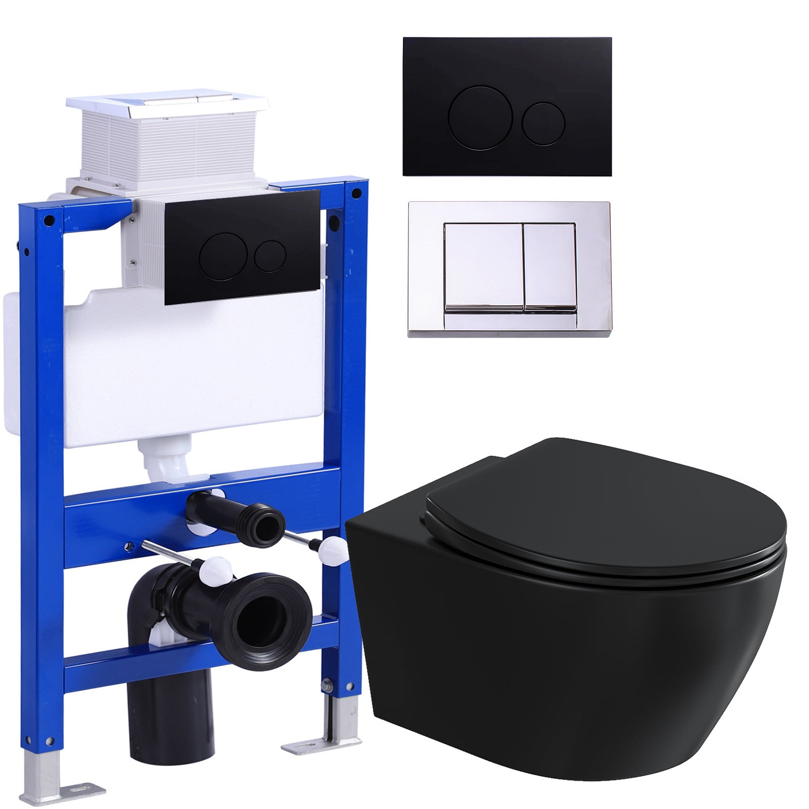 HOROW Support Bâti-support + HOROW WC Black suspendu noir sans bord ...