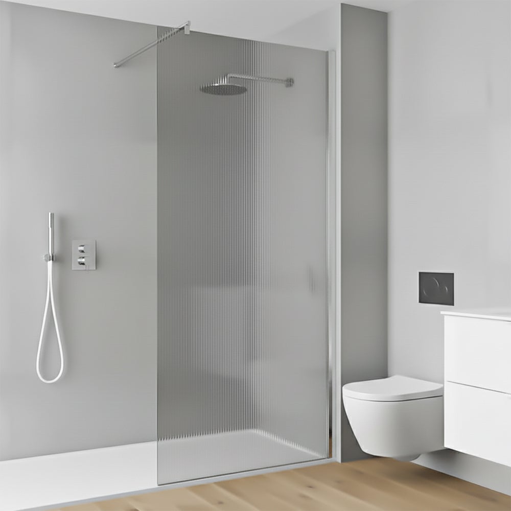 Box doccia walk-in 140cm in vetro temperato cannettato e profilo cromo ...