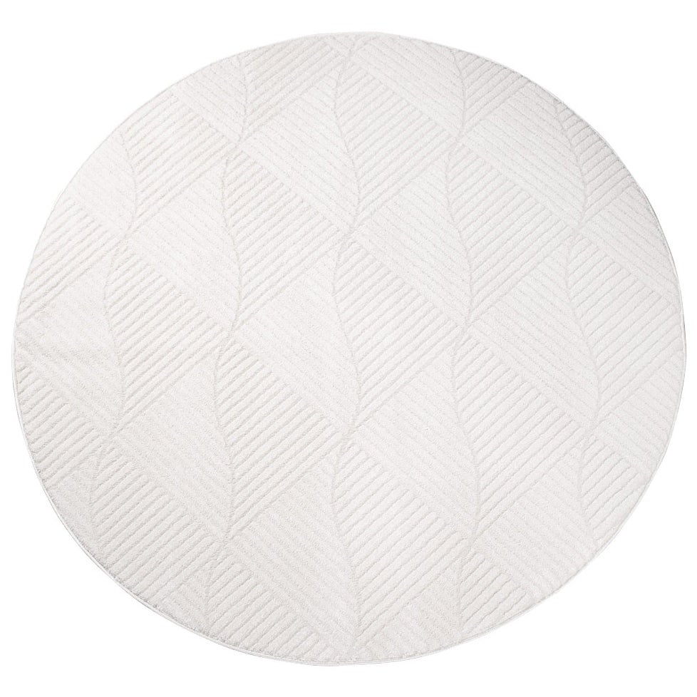 TARA - Tapis rond à relief Géométrique couleur uni blanc 200x200cm ...