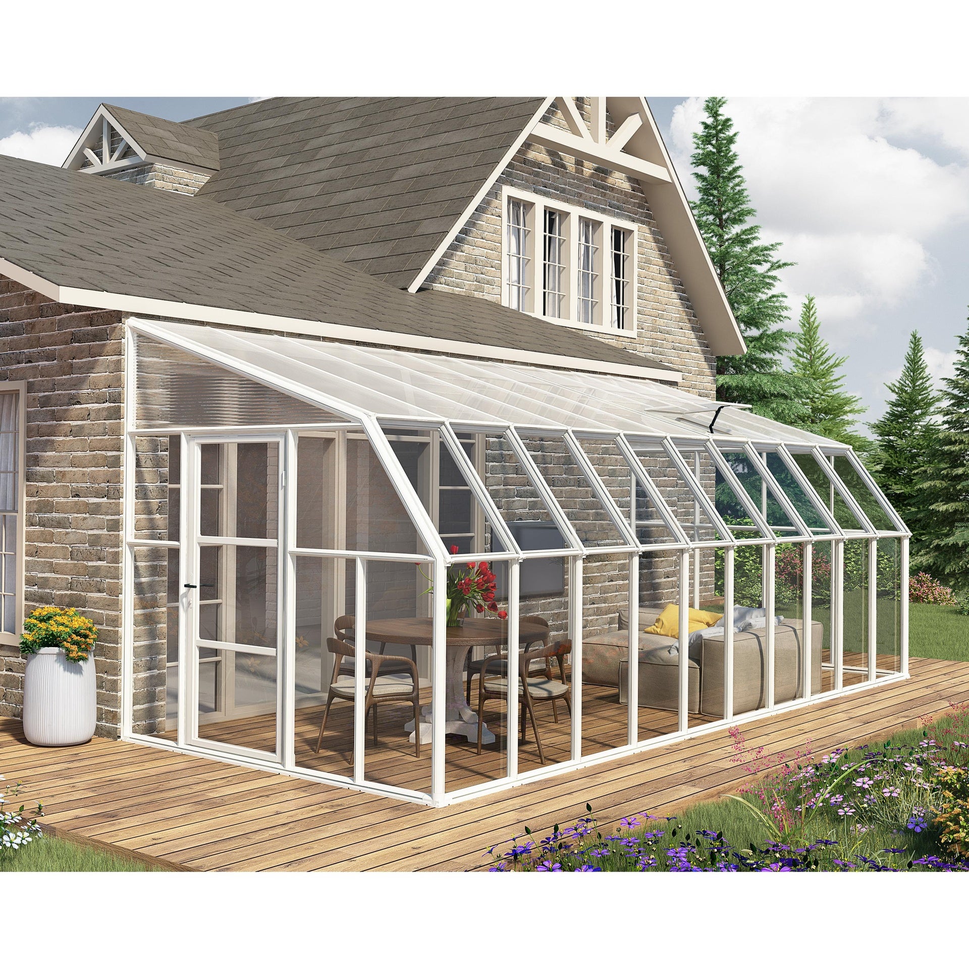 Véranda en aluminium blanc et polycarbonate Sun Room II 16.2m² Canopia ...
