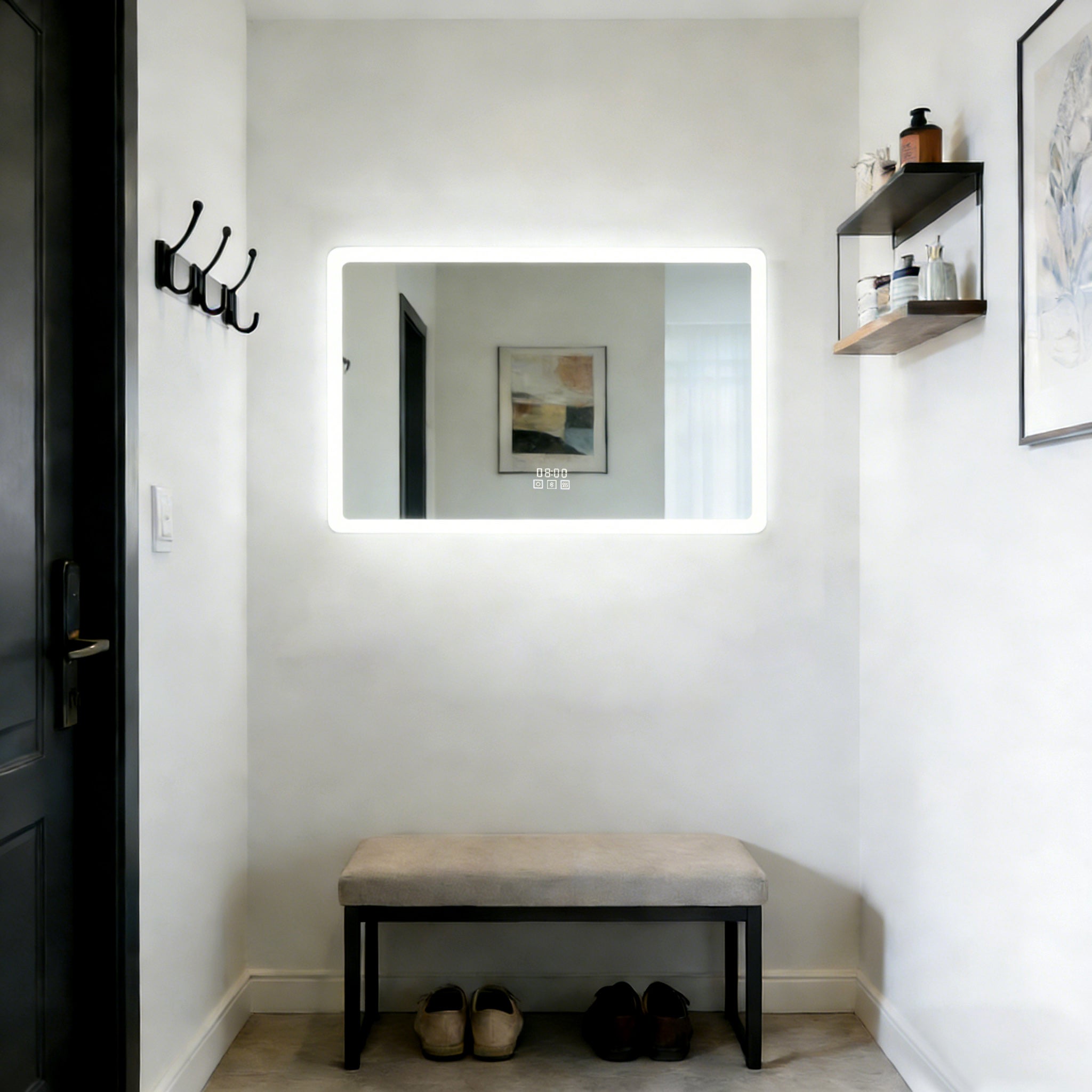 Miroir mural 100x60 cm rectangulaire - Éclairage 3 Couleurs, Bluetooth ...