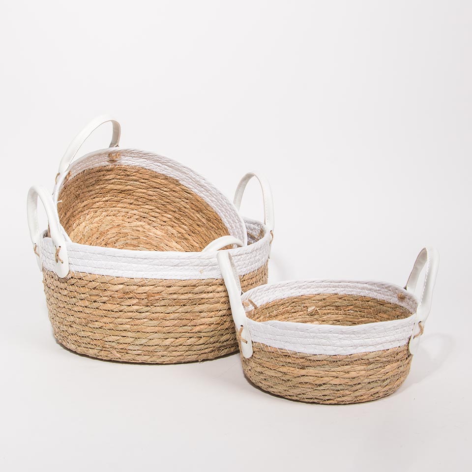 Ensemble de 3 Paniers avec Poignées BARI Blanc et Naturel | Leroy Merlin