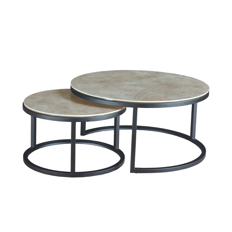 Table basse gigogne ronde en céramique gris et pieds métal - OXY ...