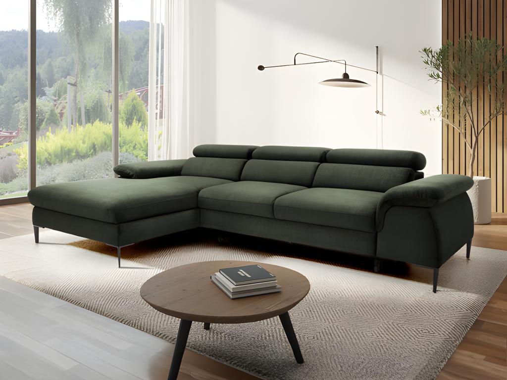 Sofá cama esquinero izquierdo de terciopelo verde SEPINA de Pascal ...