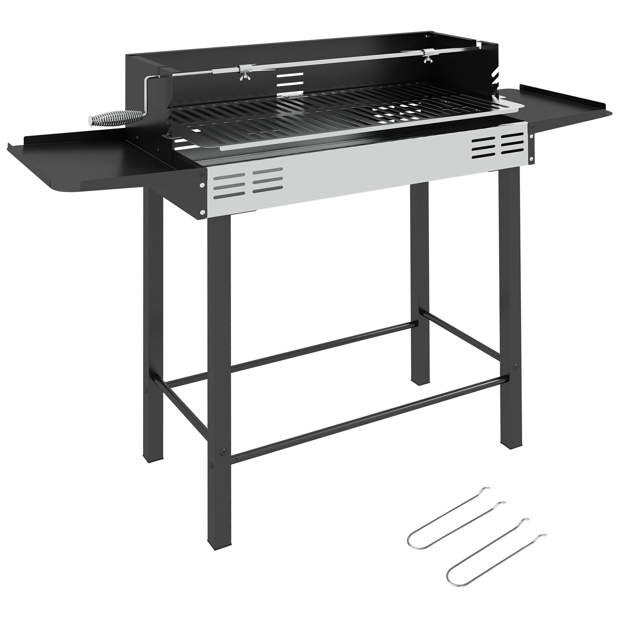 Barbecue au charbon de bois, grille réglable, 1 broche à rôtisserie ...