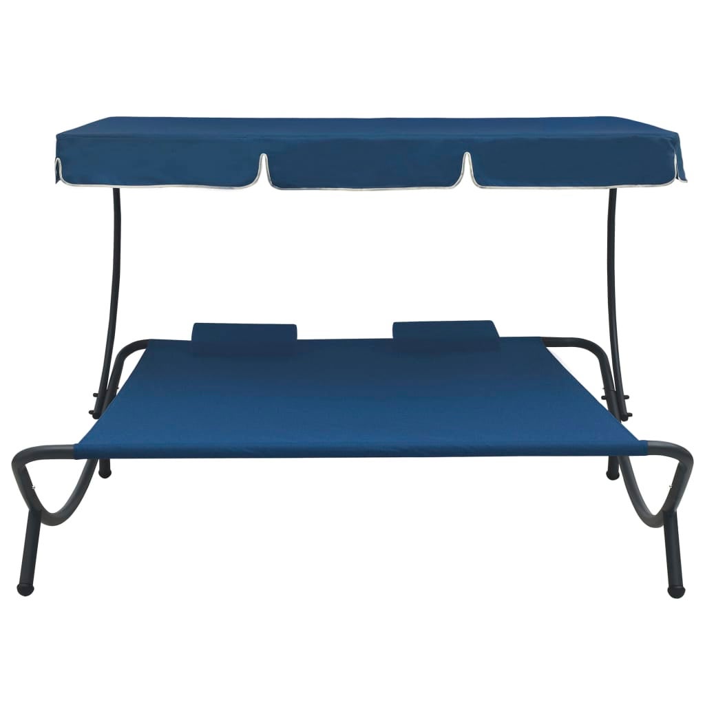 Lit simple | Lit de repos d'extérieur avec auvent et oreillers bleu ...
