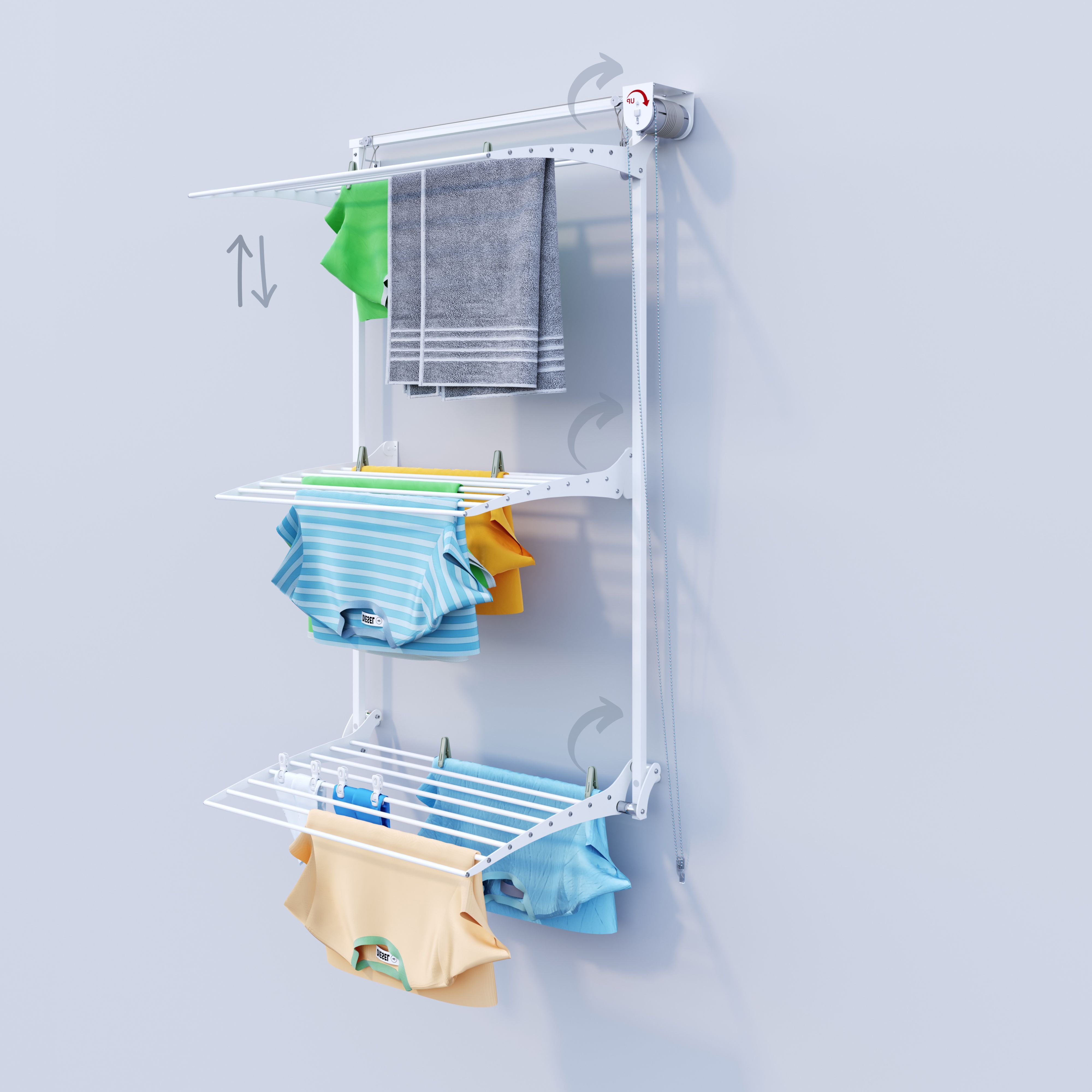 Tendedero de pared, tendedero ajustable con tres rejillas grises ...