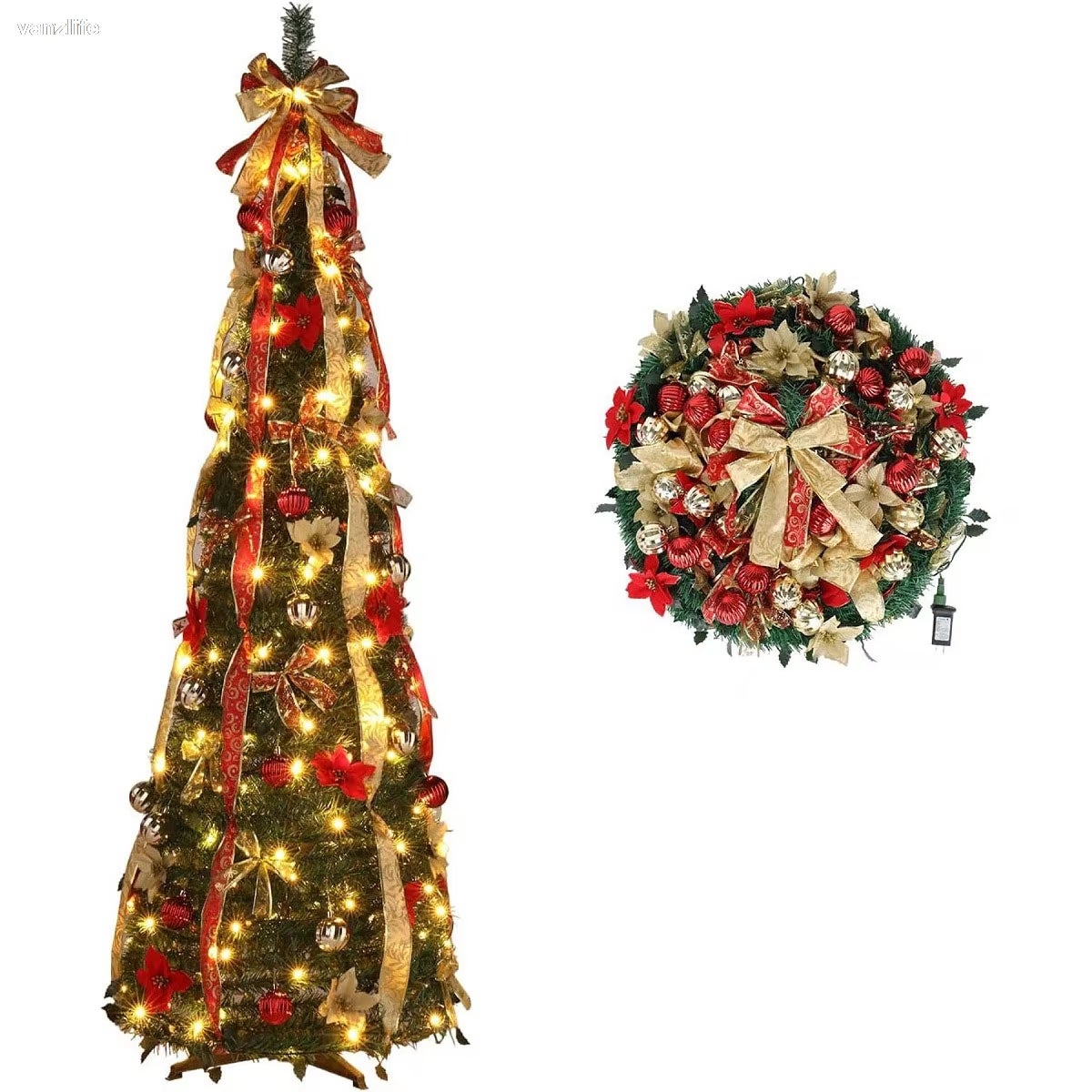 Sapin de Noël pliable extensible de 120 cm avec guirlande lumineuse ...