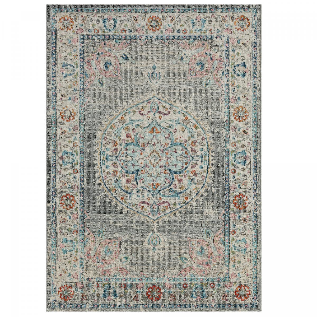 Tapis extérieur 140x200 tissé kilim gris et bleu SALOUT B | Leroy Merlin