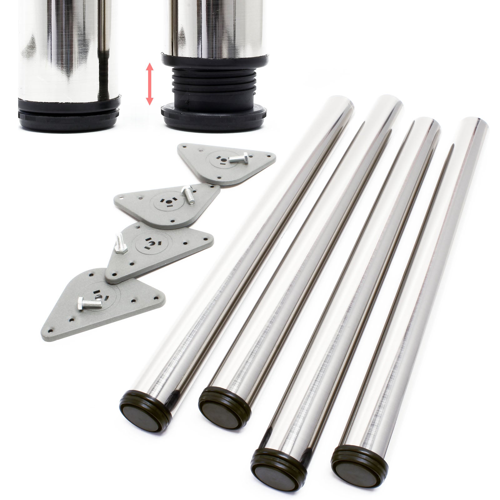 Set 4 gambe per tavolo regolabili in acciaio inox nichel Ø 60mm 1100mm ...