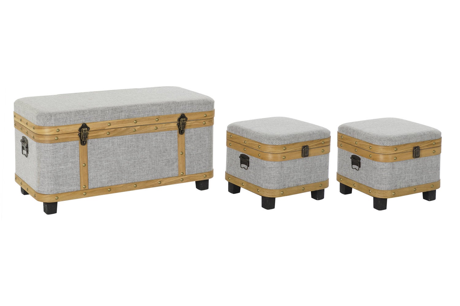 Baul Set 3 Poliester Madera 80X42X42 Gris | Leroy Merlin