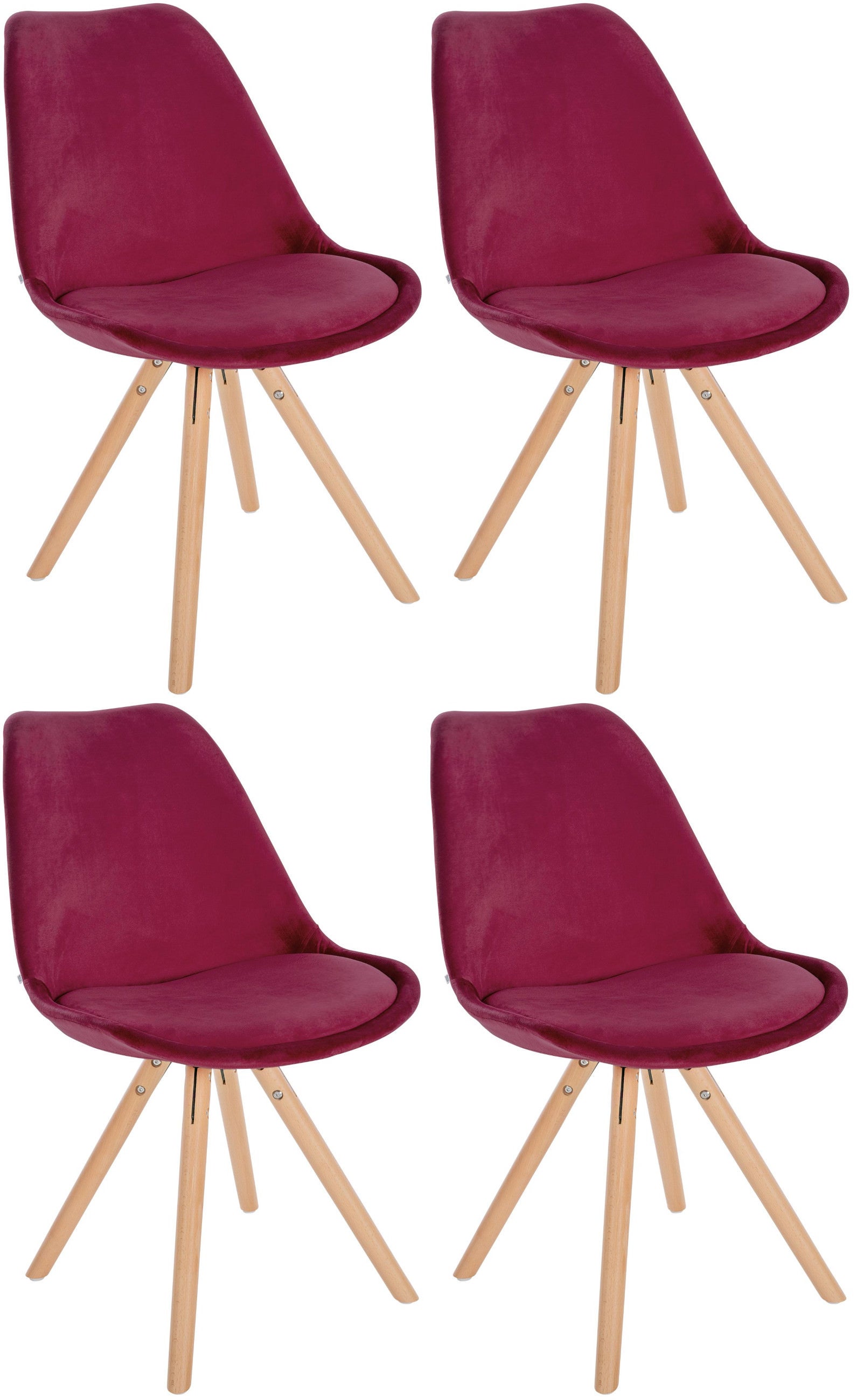 Lot de 4 chaises de salle à manger Sofia en velours Pieds en bois ...
