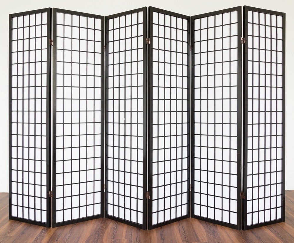 Biombo de 6 paneles en madera negra y papel de arroz 175x264cm PAR06048 ...