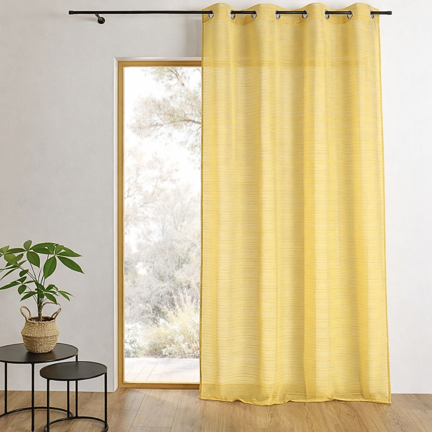 Voilage à fines rayures prêt à poser - Jaune Ocre - 290x240 cm ...