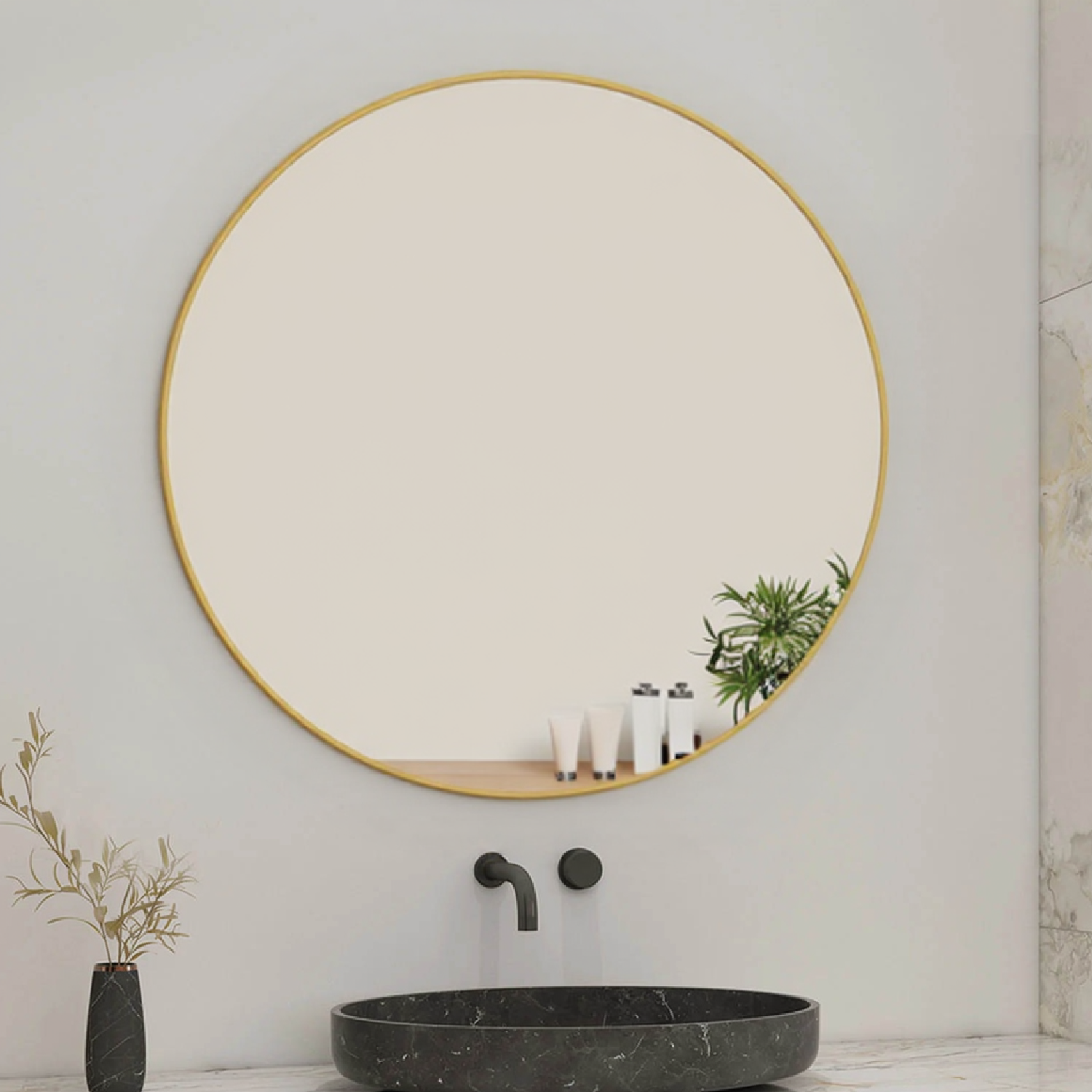 Miroir Mural Doré Ø 60 cm Rond – Design Minimaliste en Verre avec Cadre ...