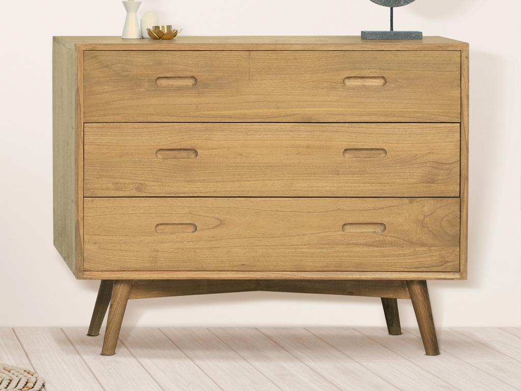 Comò 3 cassetti Legno di Mindi Naturale - PONIDA | Leroy Merlin