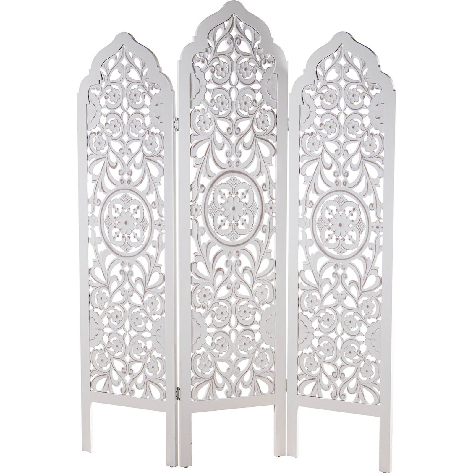 Paravent décoratif bois blanc détails raffinés 135 x 2 x 184 cm Blanc ...