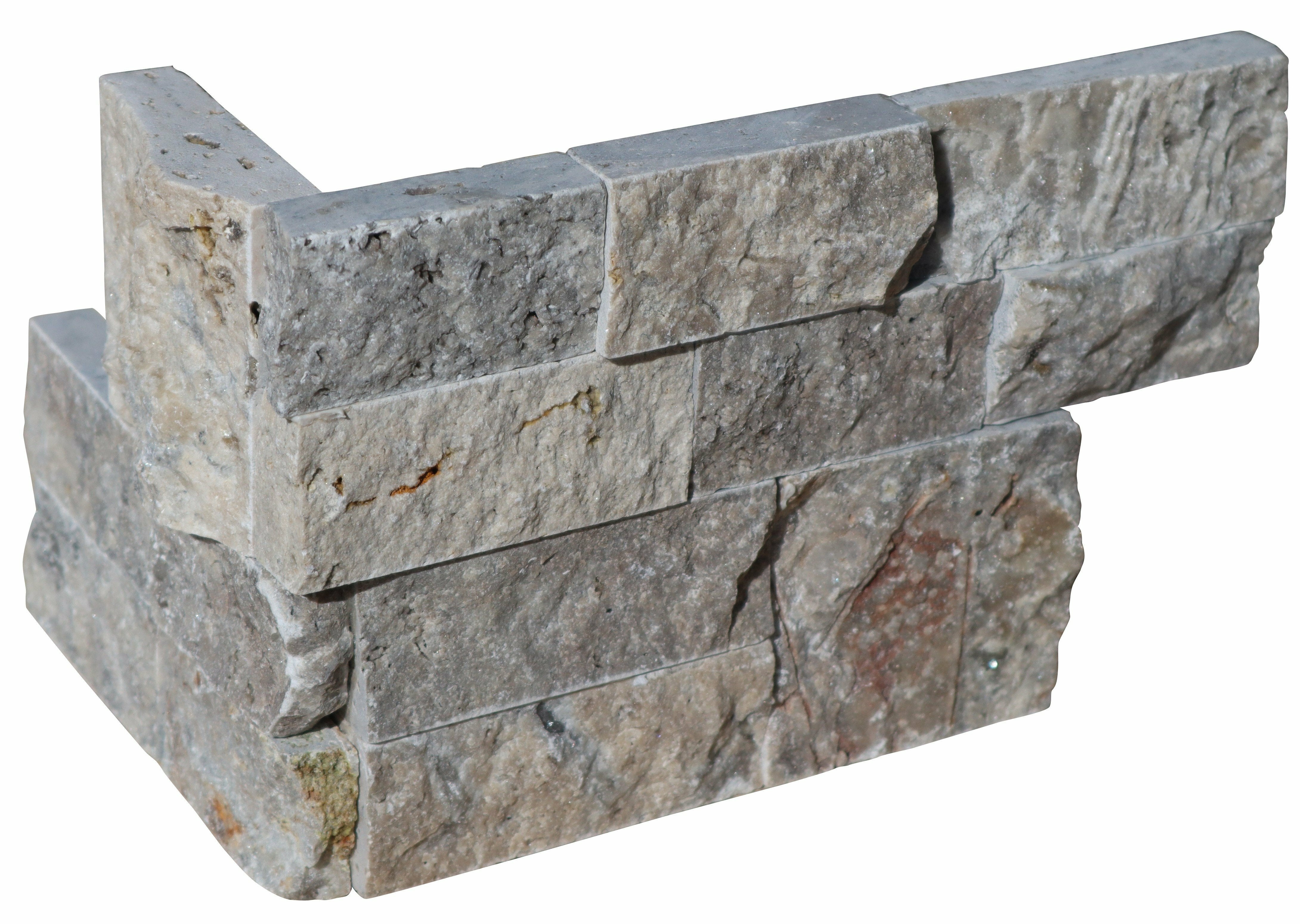 Parement mural - SLIMPANEL - Travertin Silver - 15x24,5 + 15x14x1-2cm ...