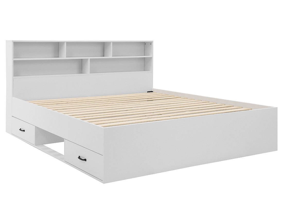 Lit avec tiroirs en Mélaminé 140x190 cm blanc - ANDREA - Best Mobilier ...