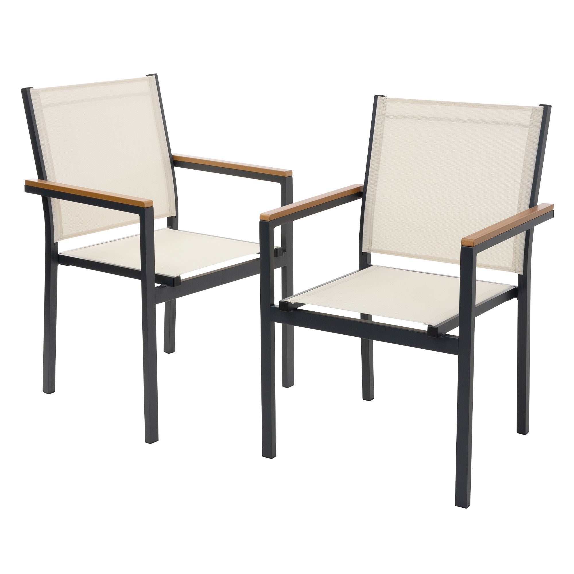 ML-Design 2x Sillas de jardín beige asiento de textilene para terraza ...