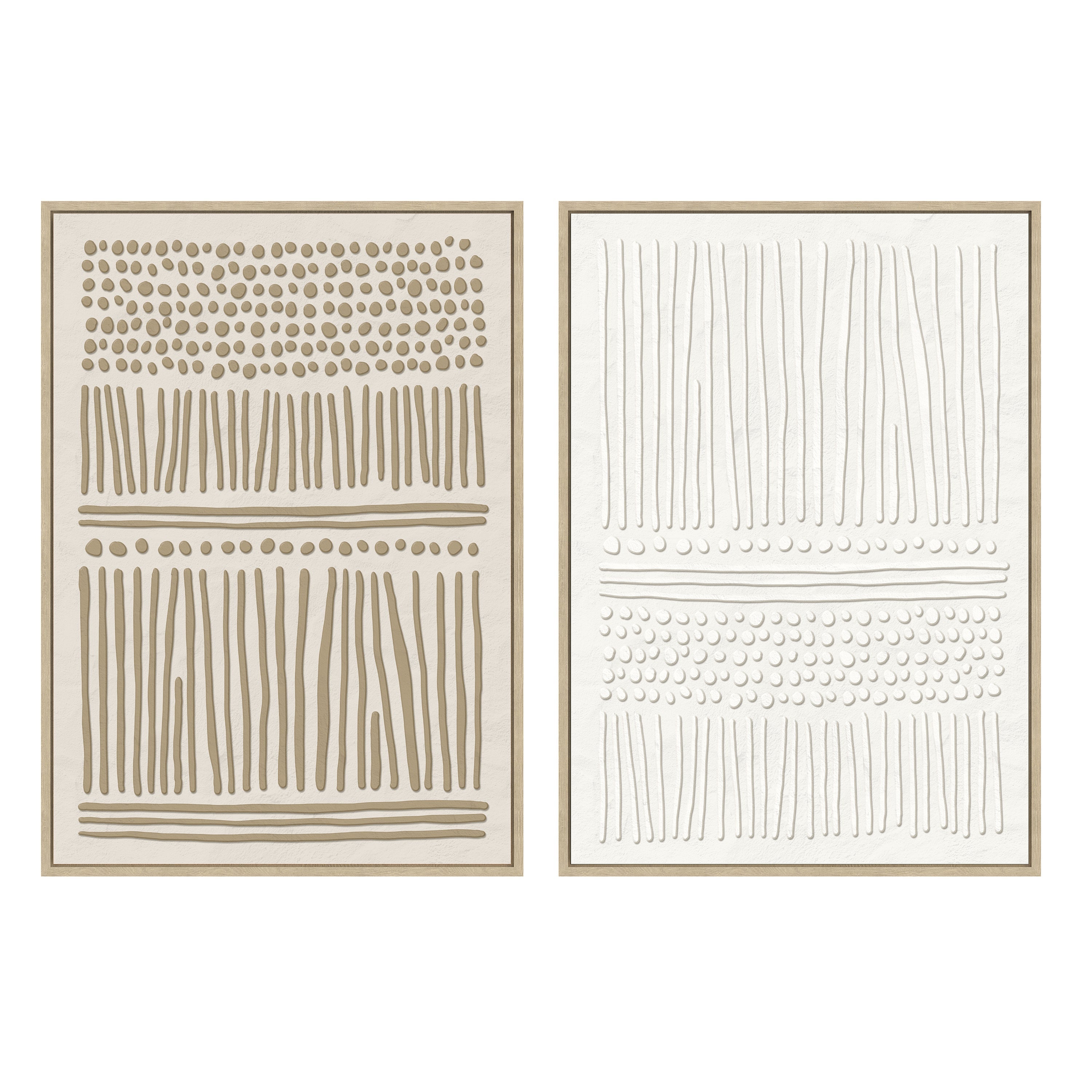 Set 2 cuadros abstractos decorativos beige con marco de 70x50 cm ...