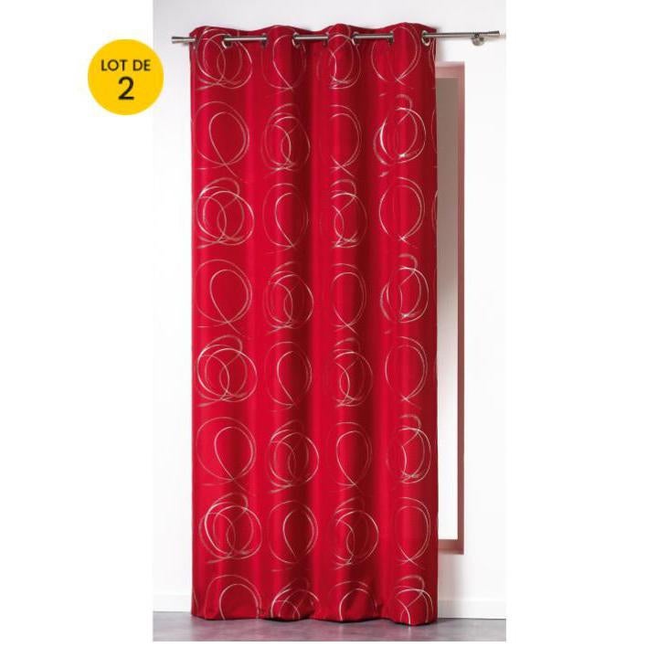 Lot de 2 rideaux tamisant 140 x 260 cm imprimé Bully Rouge | Leroy Merlin