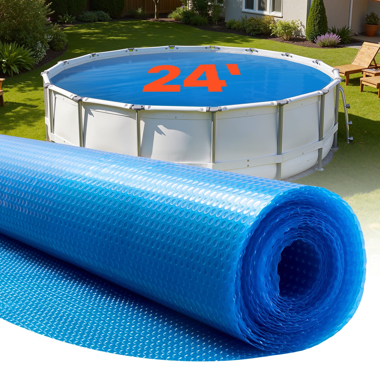 Cubierta solar redonda VEVOR para piscina de 7,3 m, 0,2 mm de ...