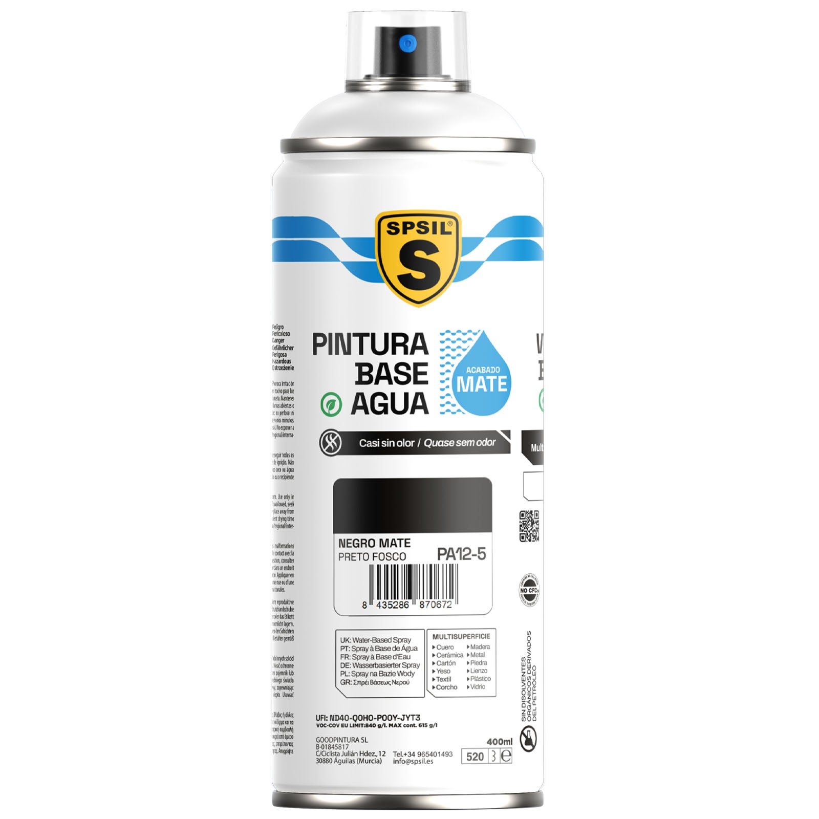 Pintura Spray al Agua SPSIL Color Negro 400ml - Multisuperficies ...