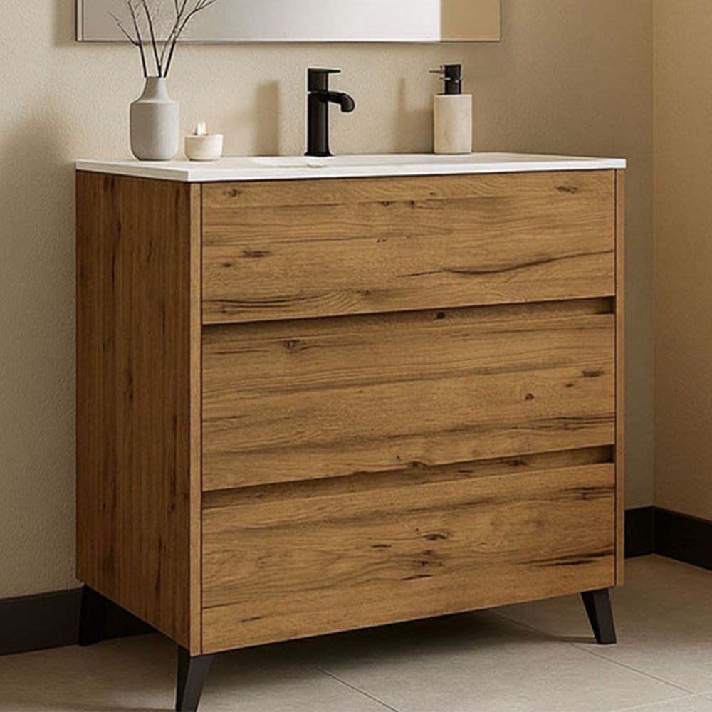 Kibath Mueble de baño con Lavabo, mod. SIREX 100x45 cm acabado Teca ...