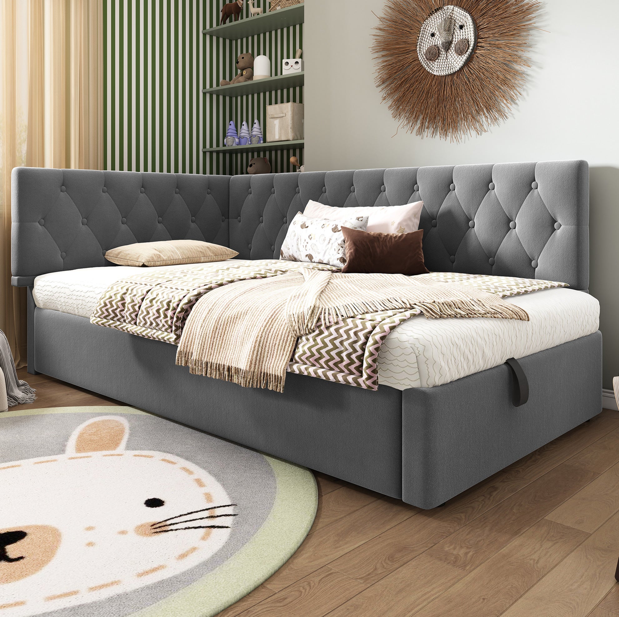 Cama contenedor 90x190 cm, arcón hidráulico, terciopelo, gris (Sin ...