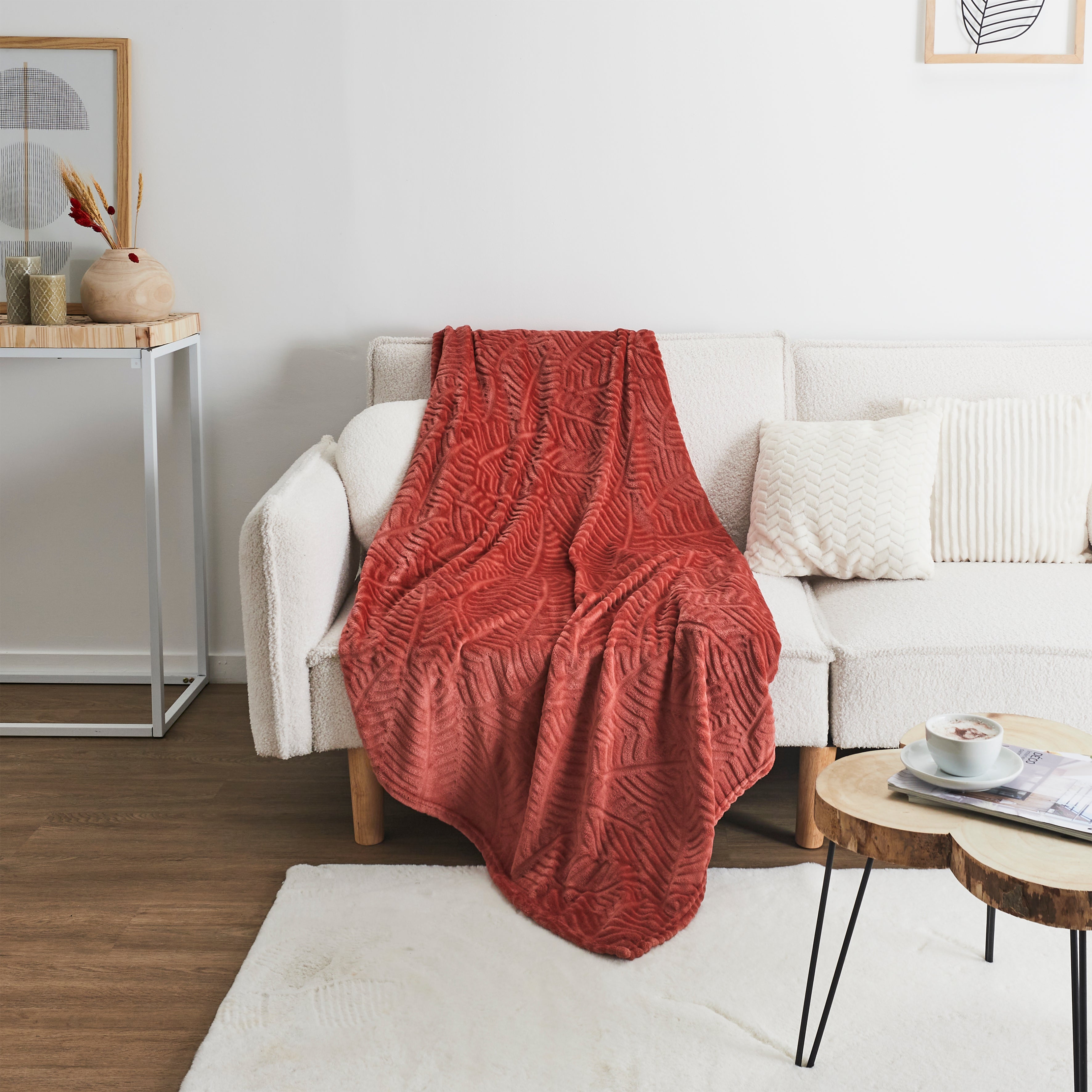 Plaid - Home Deco Factory - Plaid Flanelle Embossé Terracotta - Doux ...