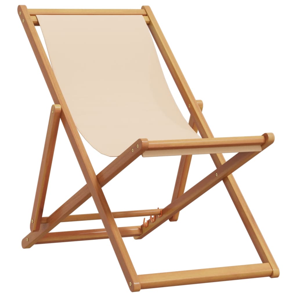 Chaise de plage pliante en bois d'eucalyptus massif et tissu beige ...