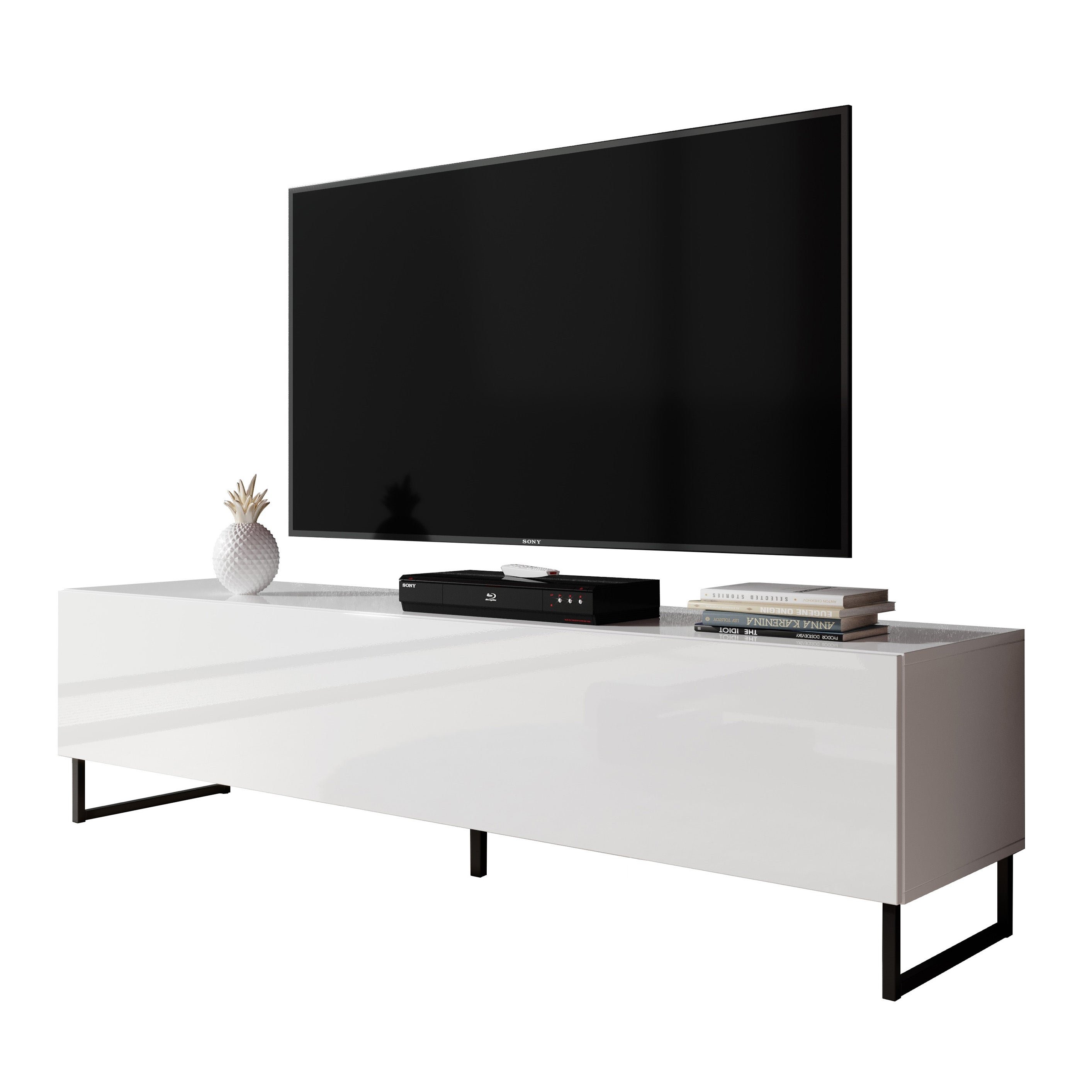 FURNIX Meuble tv / banc tv avec pieds en métal ZIBOXE 160 cm style ...