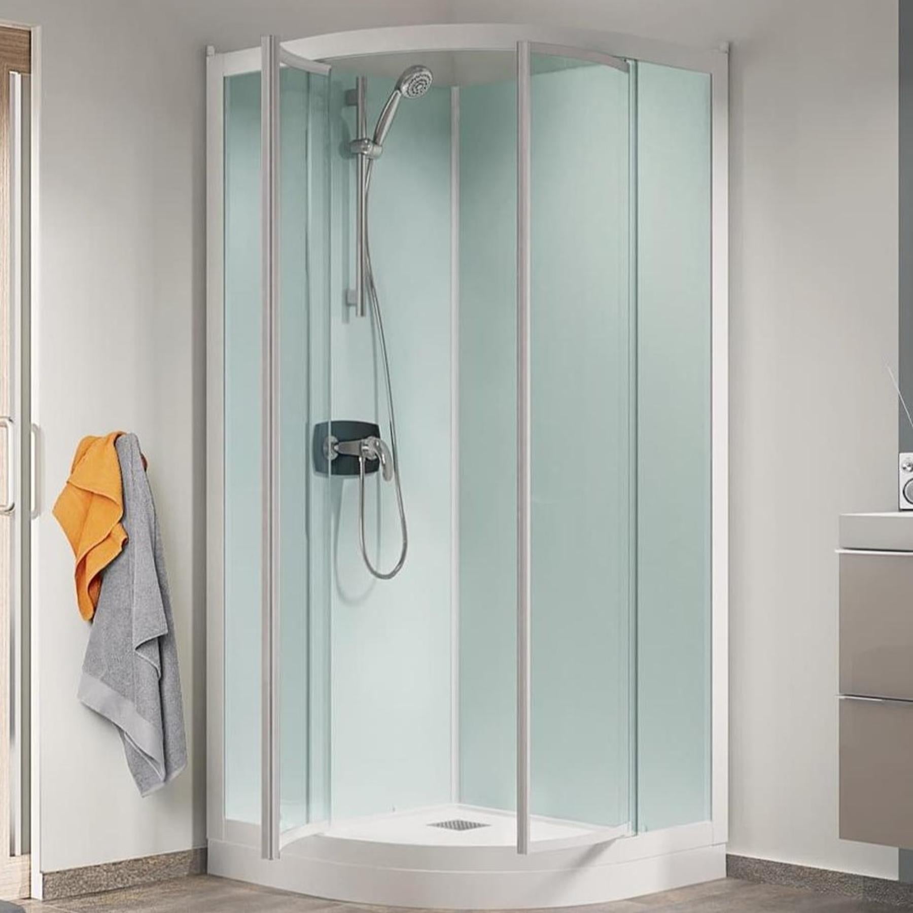 Cabina de ducha Kinedo Glass 80x80 1/4 altura redonda 9 cm | Leroy Merlin