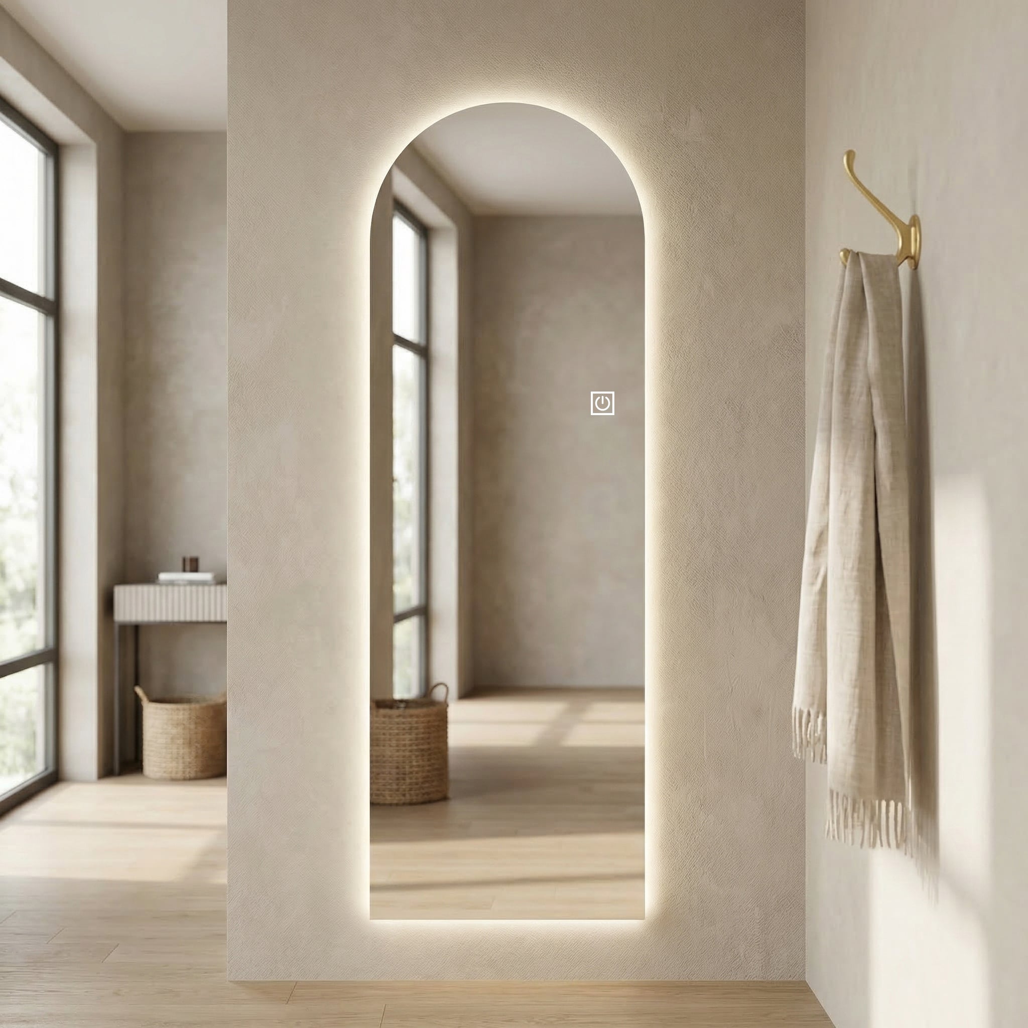 Espejo de pared con luz 165x50 cm, intensidad regulable de 3 colores ...