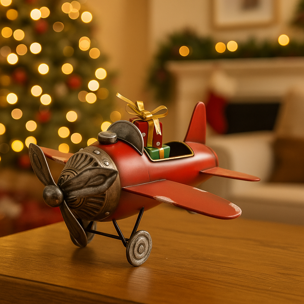 Avion en tôle rouge, décoration de Noël pour intérieur, 35 x 30 x h 16 ...
