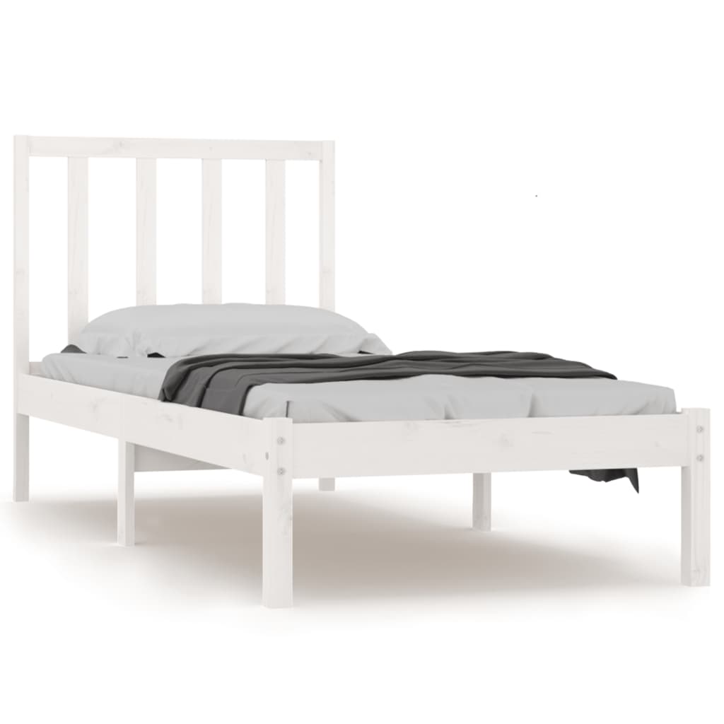 Lit simple | Lit adulte | Cadre de lit Blanc Bois de pin massif 90x200 ...