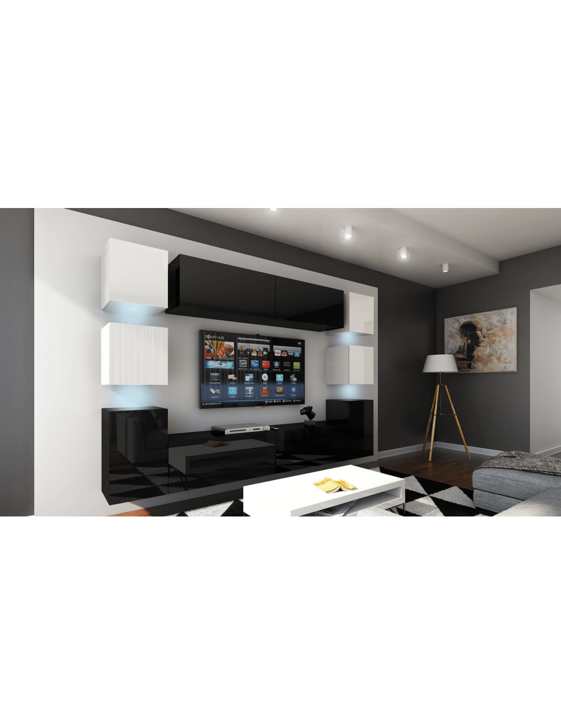 Ensemble meubles de salon noir et blanc suspendus collection CEPTO XIV ...