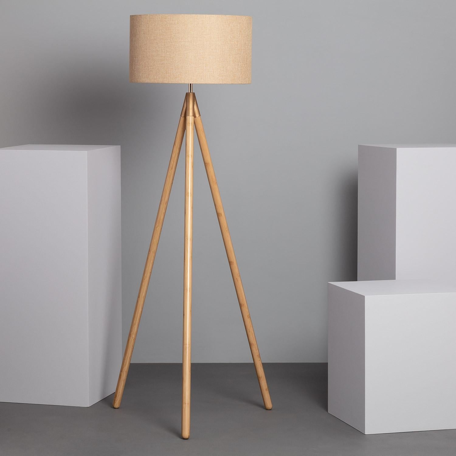 Ledkia - Lámpara de Pie de Madera y Tela Wolby, Beige, Madera,Textil ...